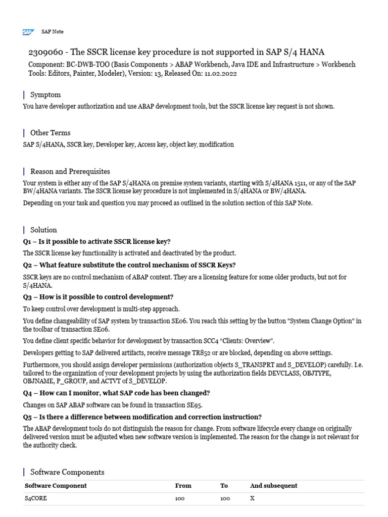 The SSCR License Key Procedure Is Not Supported in SAP S4HANA | PDF ...