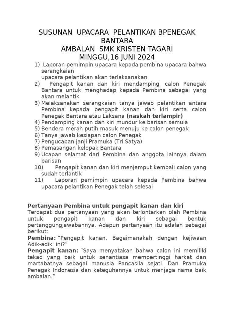 Susunan Upacara Pelantikan Bantara | PDF