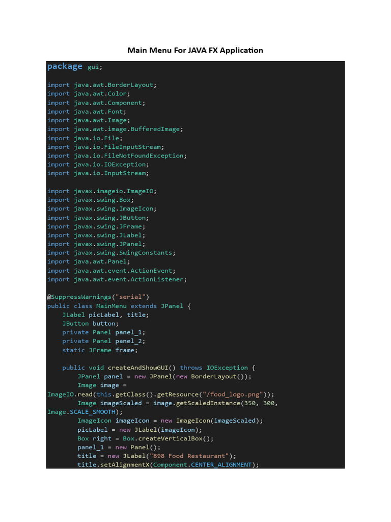 Main Menu For JAVA FX Application | PDF | Java Platform | Software