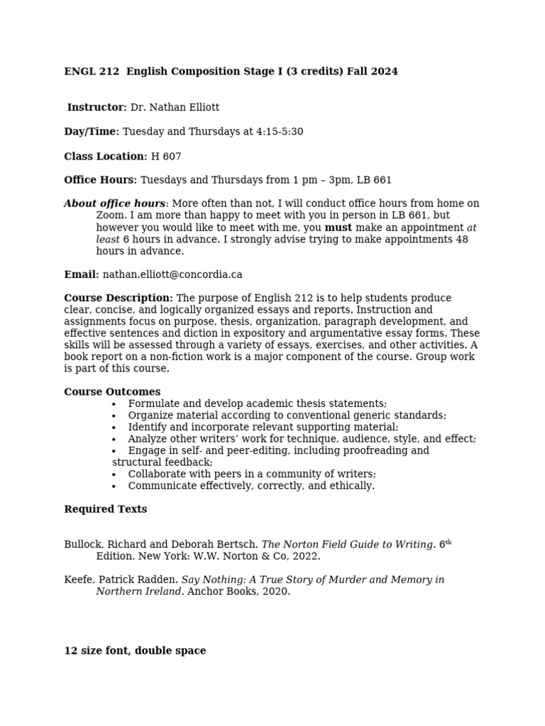 ENGL 212 Provisional Syllabus Sans Reading Schedule | PDF | Plagiarism ...