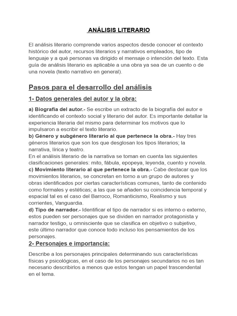 Guía para el Análisis Literario | PDF | Narración | Narrativa