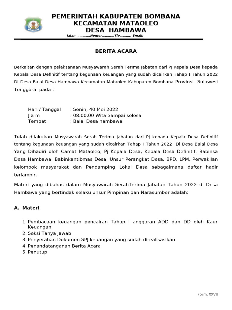 Ba Serah Terima Hambawa | PDF