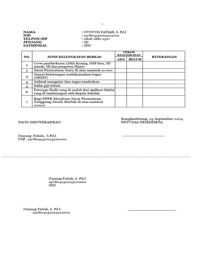 Cek List Kelengkapan Berkas | PDF