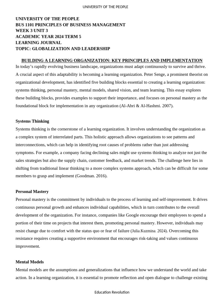 Learning Journal Week 3 Unit 3 Bus 1101 Principles of Business ...