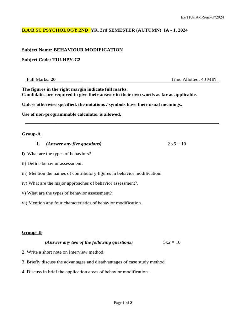 BEHAVIOUR MODIFICATION | PDF