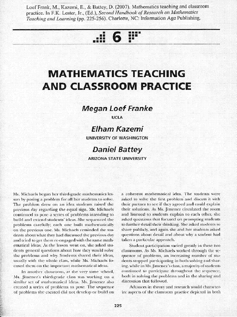 Mathematics Teaching And Classroom Practice Pdf Teachers Classroom