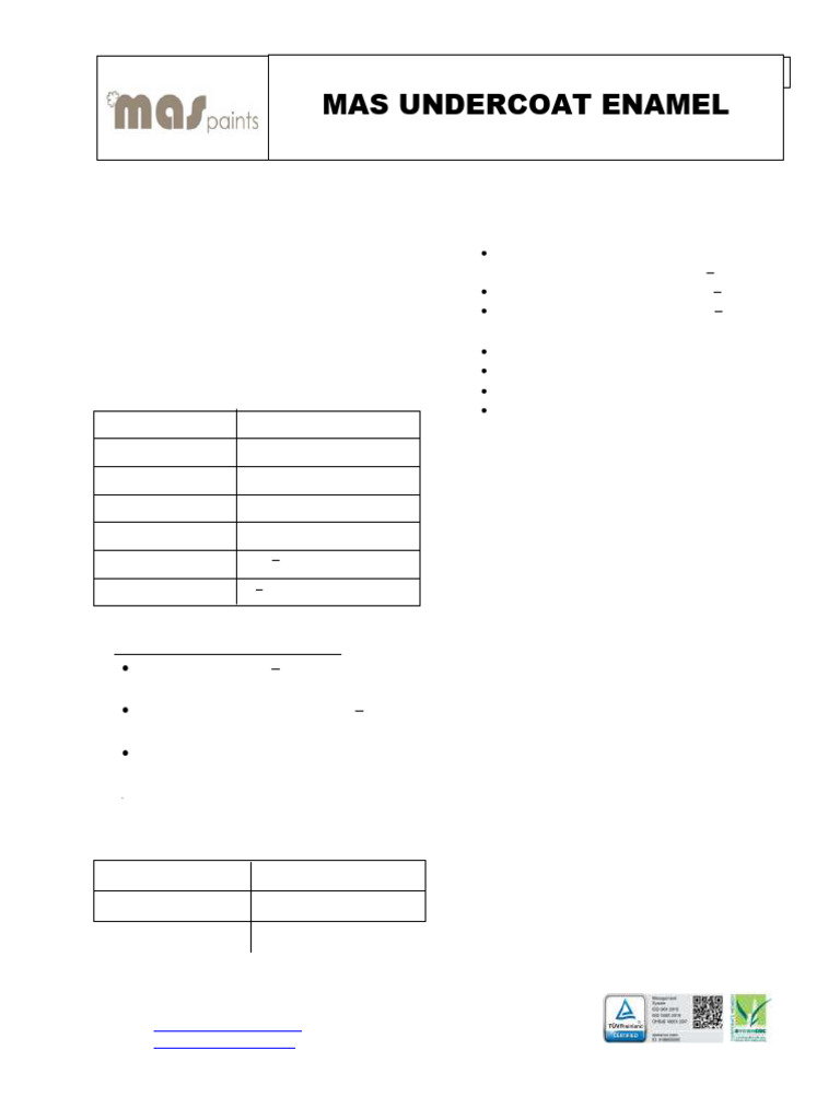Mas Undercoat Enamel Datasheet | PDF | Paint | Materials
