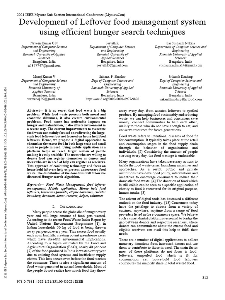 Development of Leftover Food Management System Using Efficient Hunger ...