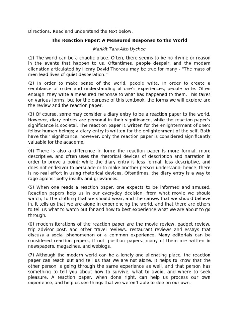 Activity Reaction Paper - Eapp | PDF