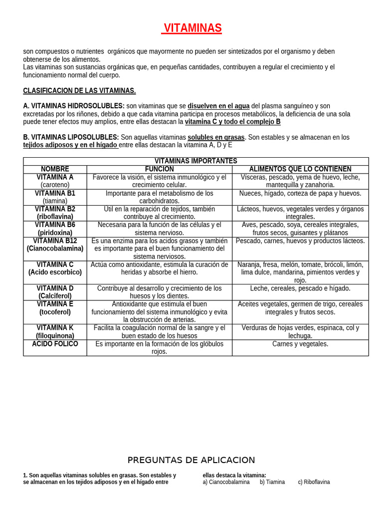 e Vitaminas | PDF | Vitamina | Vegetales