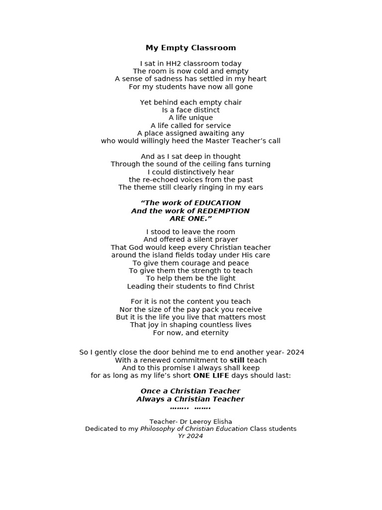 POEM - My Empty Classroom | PDF