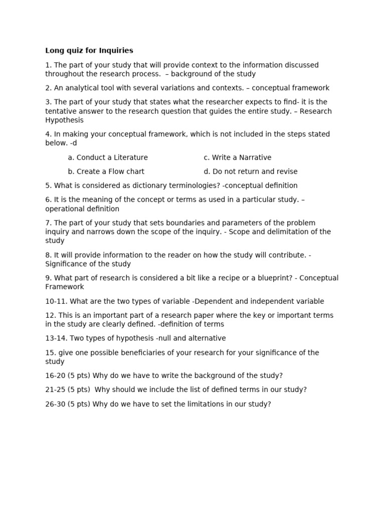 Long quiz for Inquiries | PDF