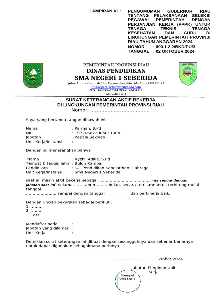 Lampiran Vi. Surat Keterangan Aktif Bekerja | PDF