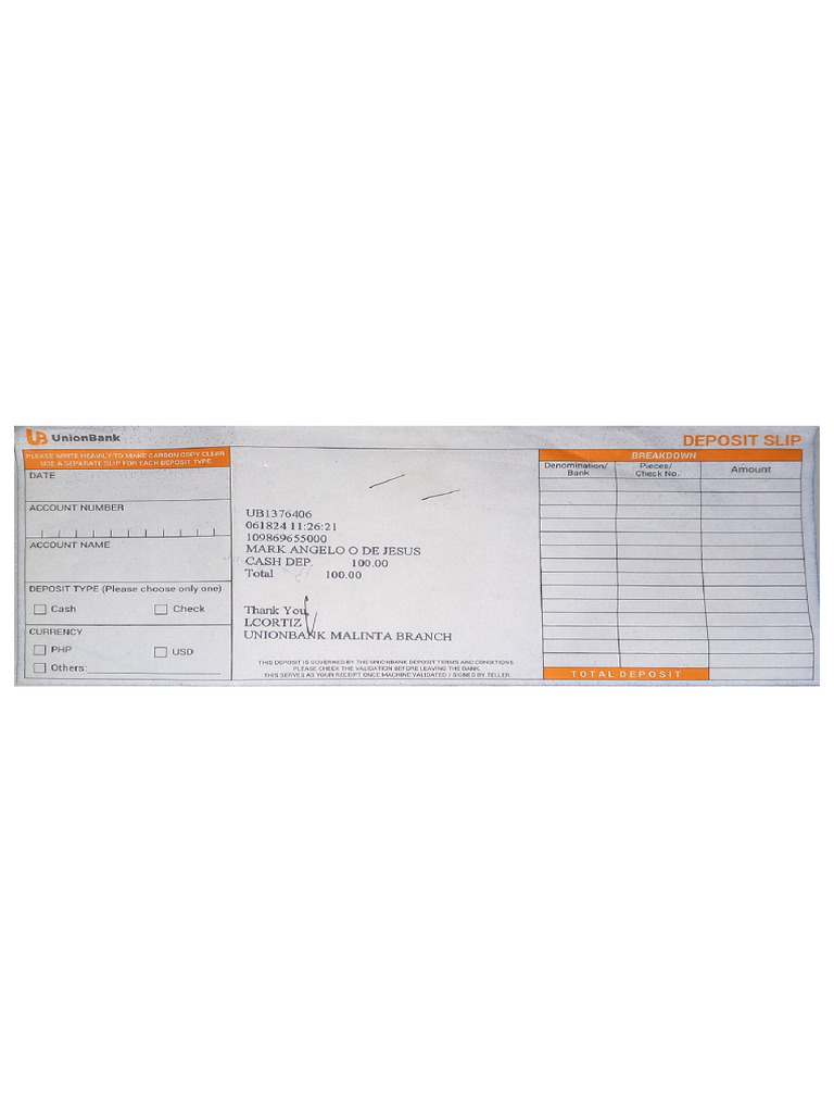 PDF Deposit Slip | PDF