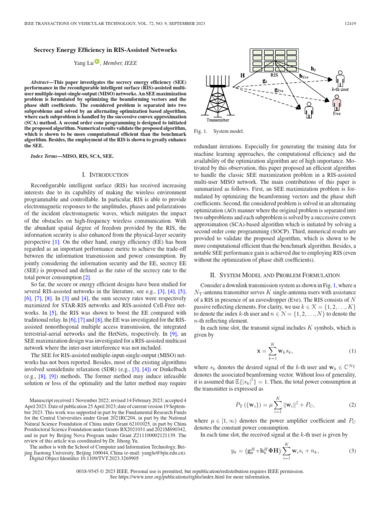 Secrecy Energy Efficiency in RIS-Assisted Networks | PDF | Mathematical Optimization | Algorithms