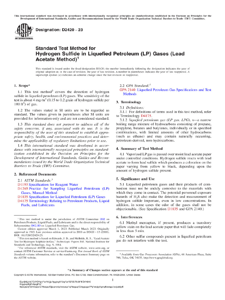 Astm D2420-23 | PDF