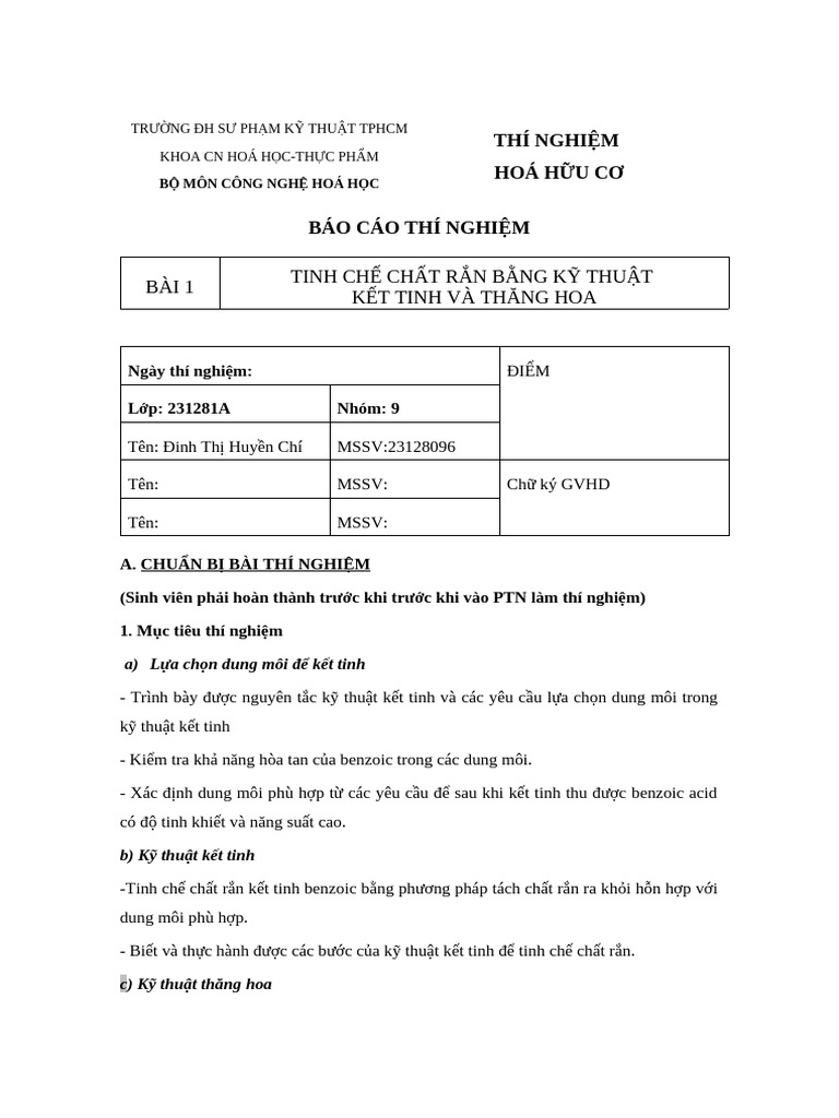 02b - BÀI 1 MẪU BÁO CÁO THÍ NGHIỆM | PDF