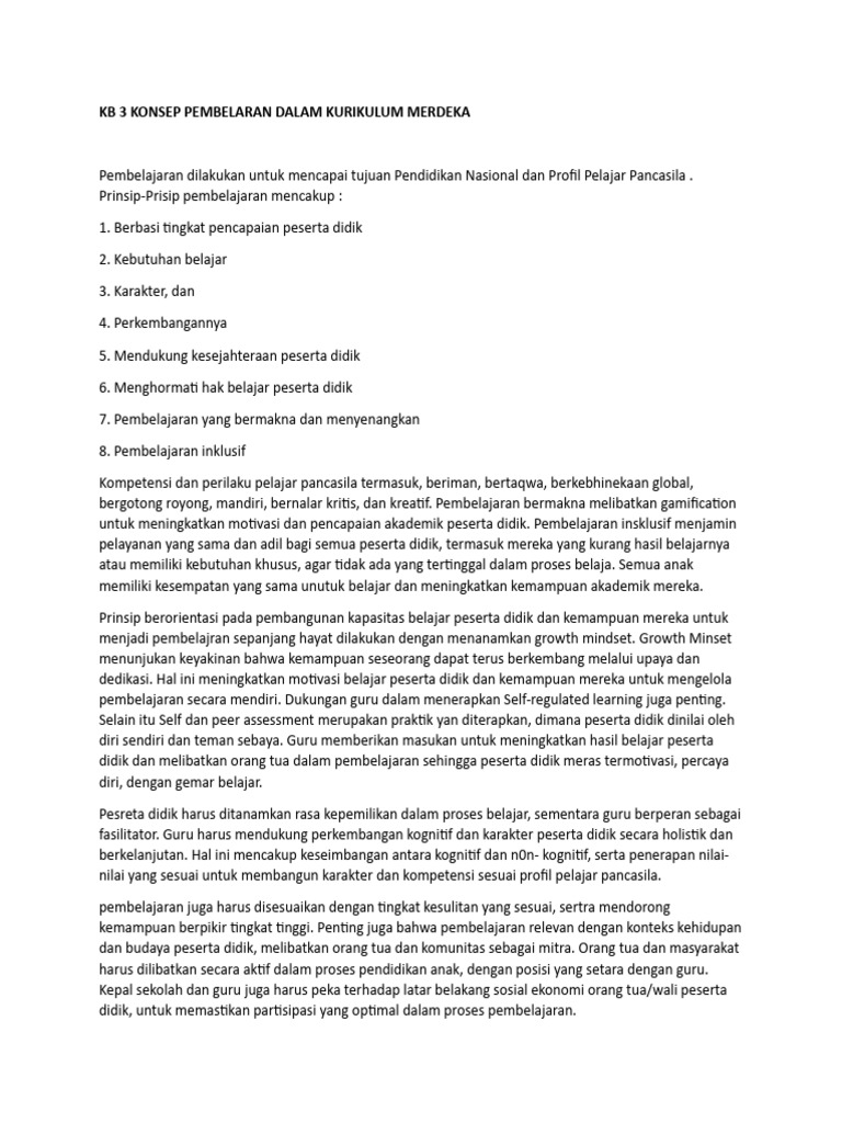 Resum KB 3 Konsep Pembelaran Dalam Kurikulum Merdeka | PDF