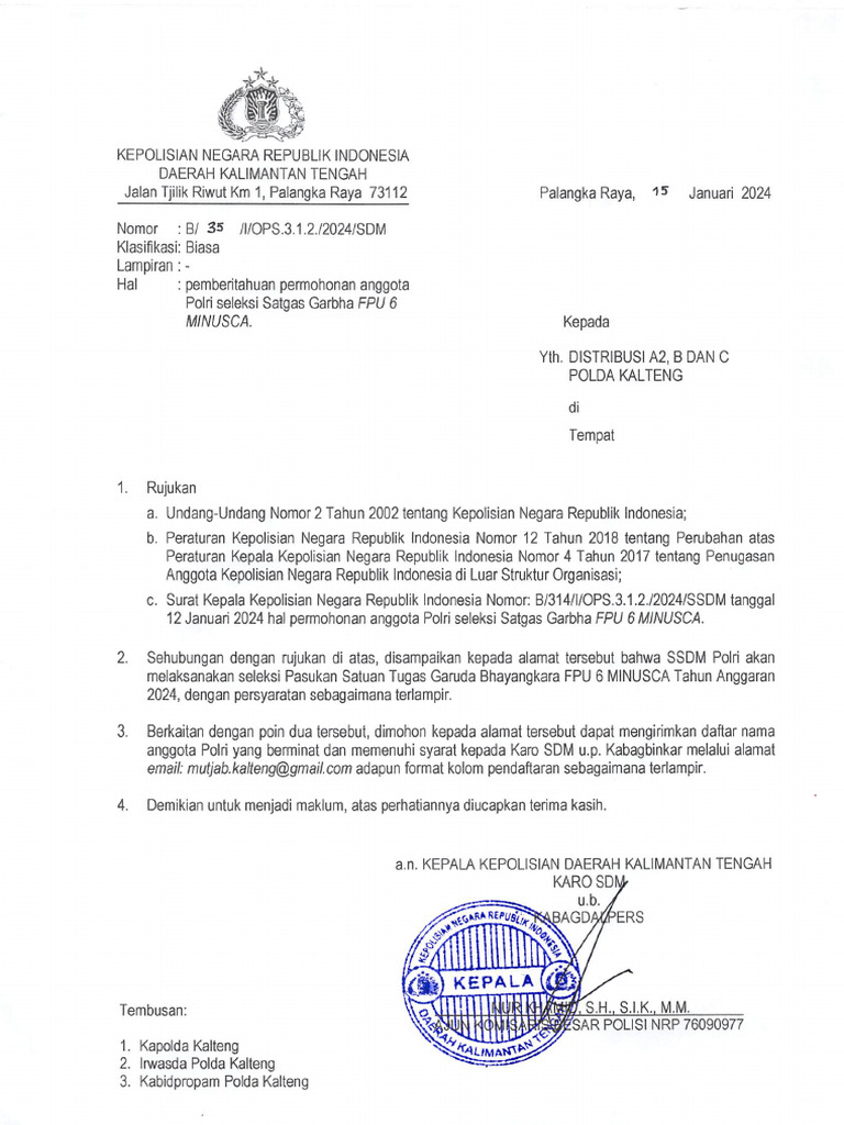 Surat Pemberitahuan Permohonan Anggota Seleksi Satgas Garbha Fpu 6 ... Surat Pemberitahuan Permohonan Anggota Seleksi Satgas Garbha Fpu 6 ...