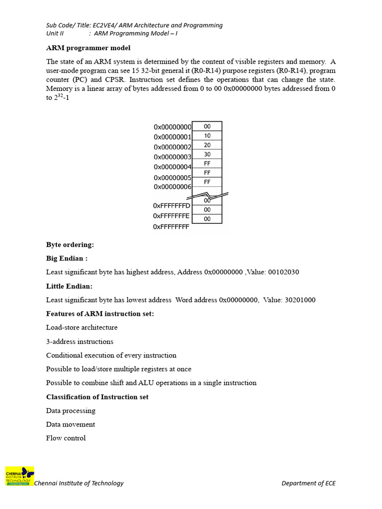 Arm Architecture And Programming Unit Ii Pdf Computer Architecture Arithmetic