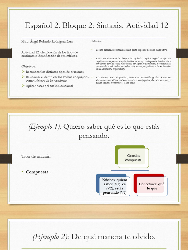 Español2340 0001111 qqqA12ClasificaciónOracionesNúcleos | PDF | Oración ...