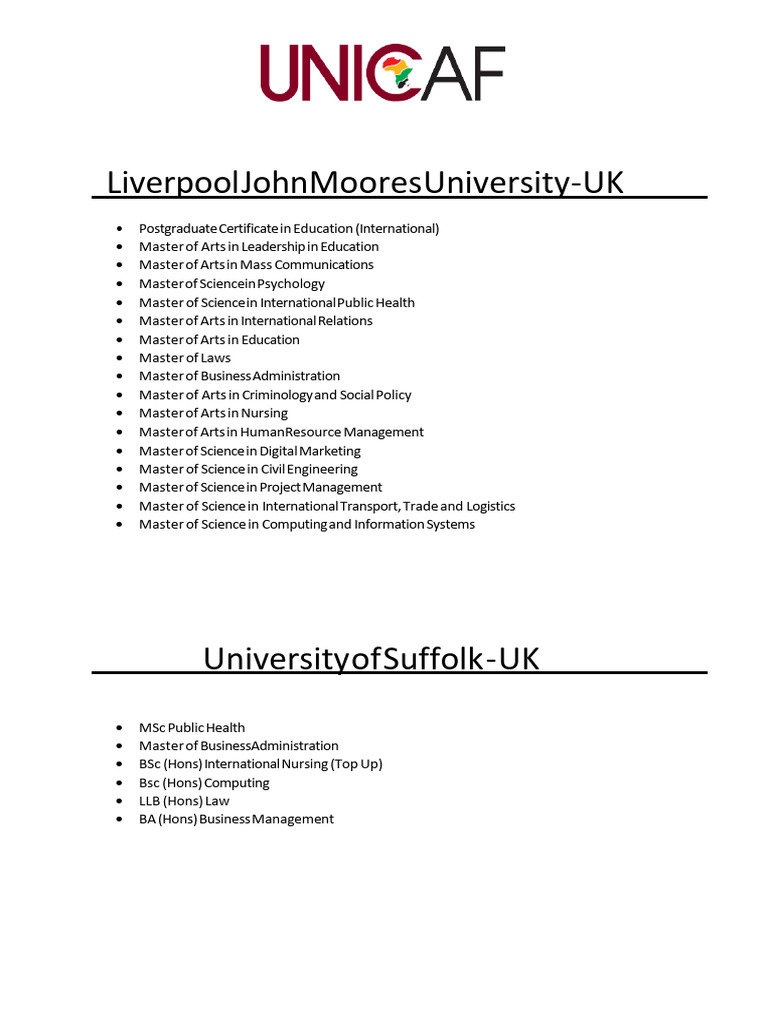 Unicaf - List of available courses (1) | PDF | Bachelor's Degree ...