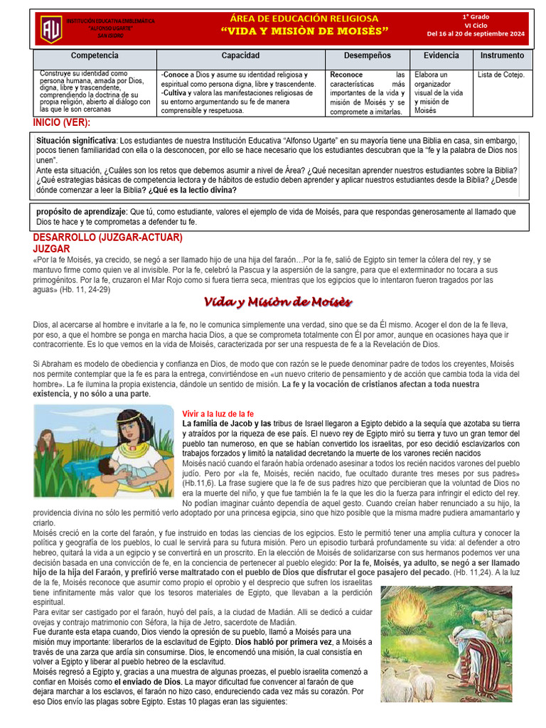 Act.2. Unidad 6. VIDA Y MISIÓN DE MOISÉS | PDF | Moisés