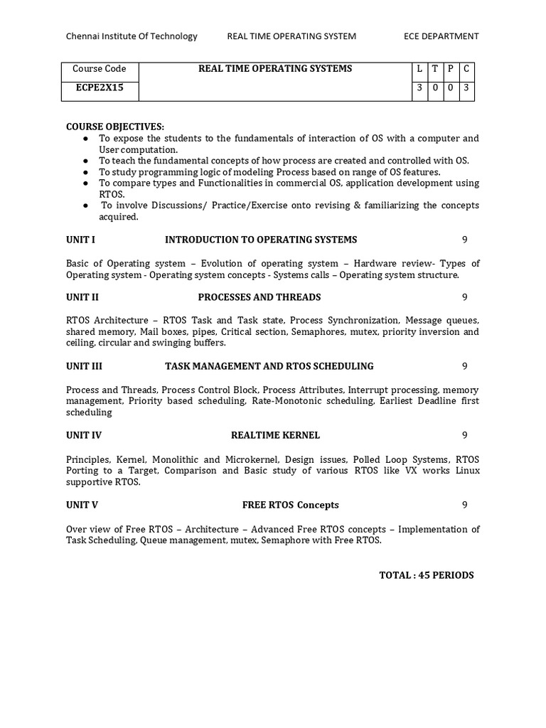 RTOS UNIT 1 NOTES | PDF | Operating System | Cpu Cache RTOS UNIT 1 NOTES | PDF | Operating System | Cpu Cache