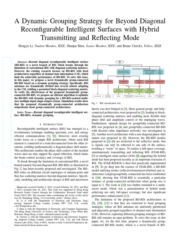 A Dynamic Grouping Strategy For Beyond Diagonal Reconfigurable Intelligent Surfaces With Hybrid ...