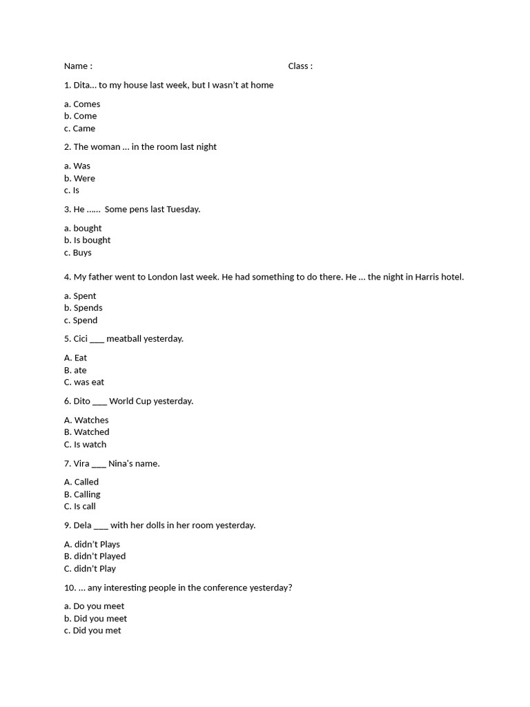 Soal Simple Past Tense | PDF