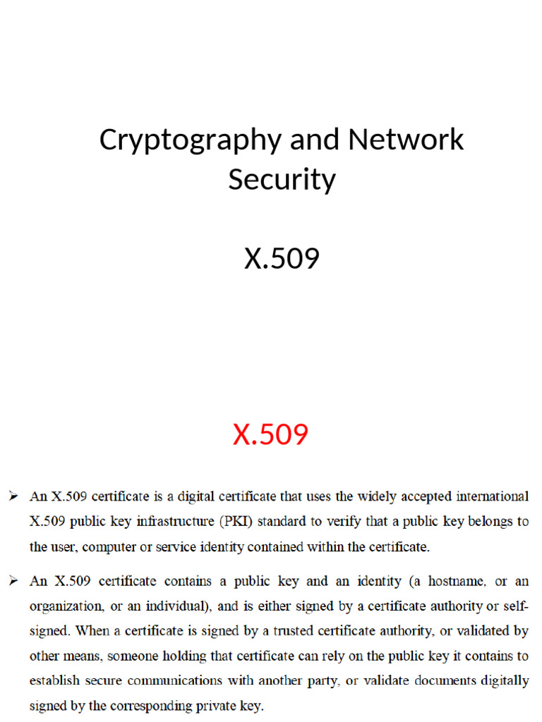 Cryptography and Network Security X.509 | PDF | Public Key Certificate | Cyberwarfare