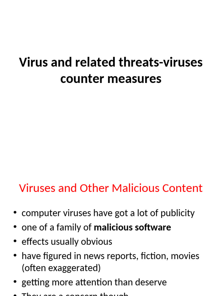 4 Virus and Related Threats, Viruses Counter Measures | PDF | Computer ...
