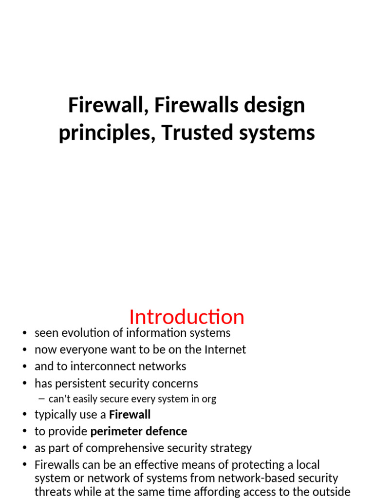 5 Firewalls, Design Principles, Trusted System | PDF | Firewall (Computing) | Computer Network