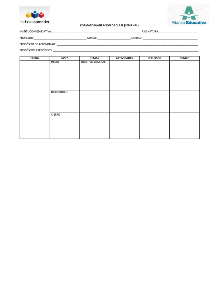 Formato Planeación de Clase | PDF