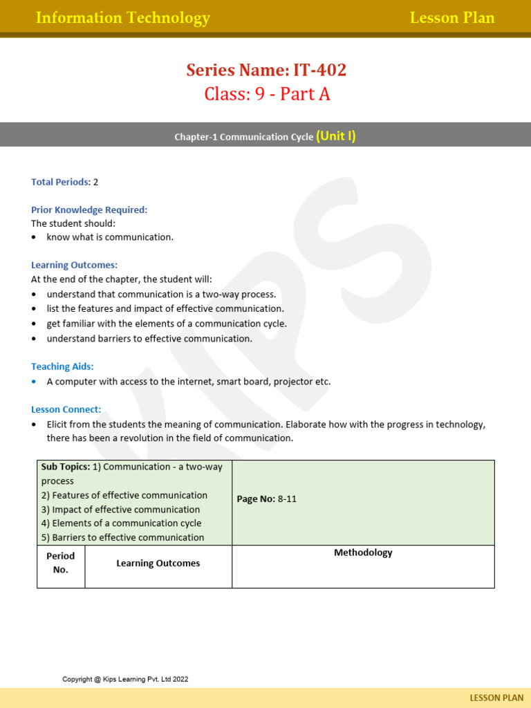 Lessonplan - IT - 402 - Book9 - 2022 - Part A | PDF | Communication | Educational Technology