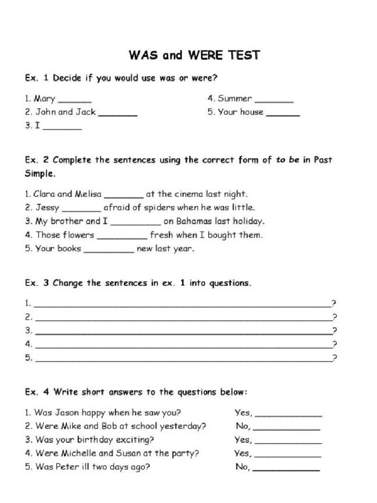 Worksheet Was Were 2 | PDF