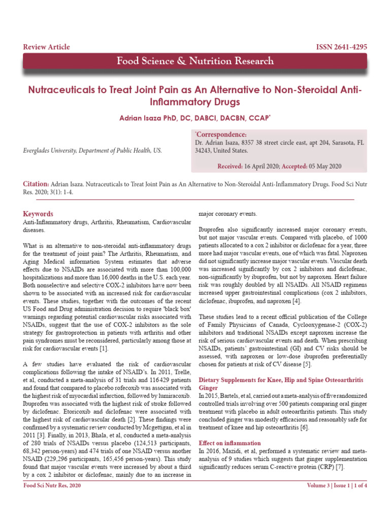 Nutraceuticals To Treat Joint Pain As An Alternative To Non-Steroidal ...