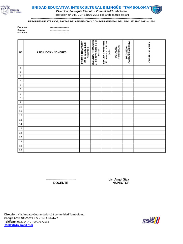Informe de asistencia y comportamental | PDF