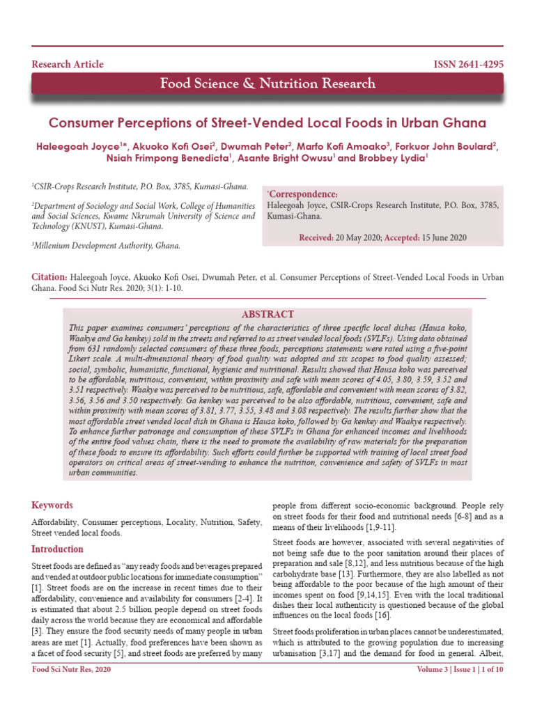 Consumer Perceptions of Street-Vended Local Foods in Urban Ghana | PDF ...