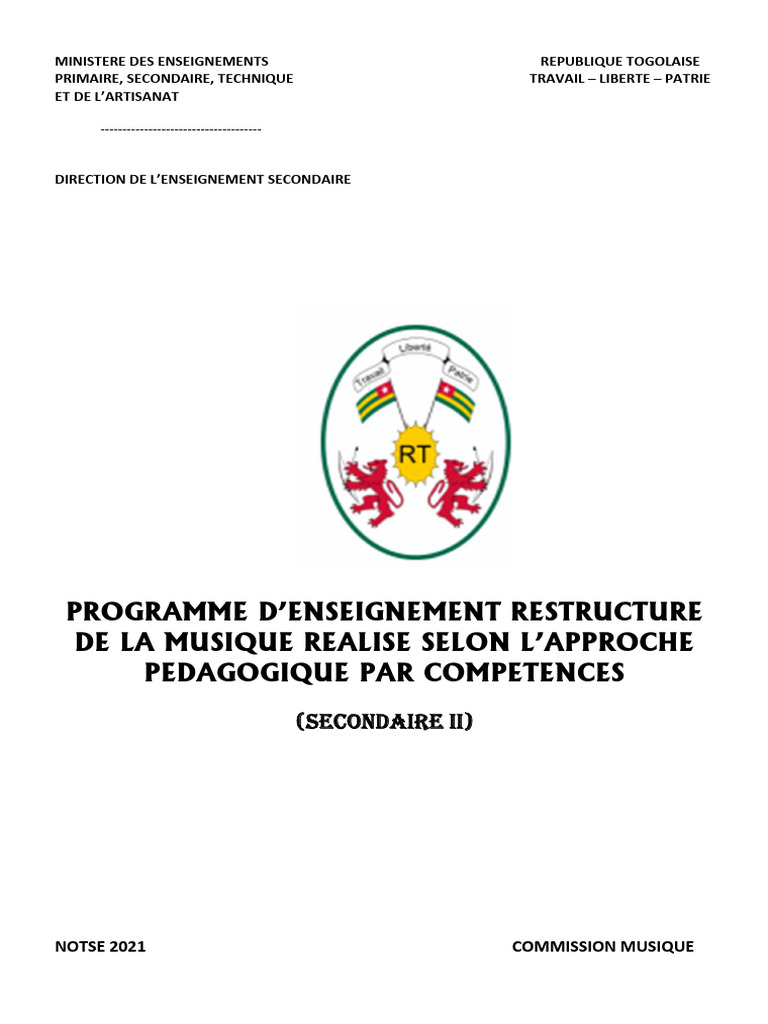 Programme de musique pour terminale au Togo | PDF | Accord (Musique ...
