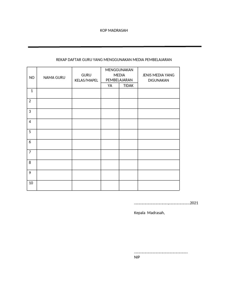 Rekap Data Guru Yg Menggunakan Media | PDF