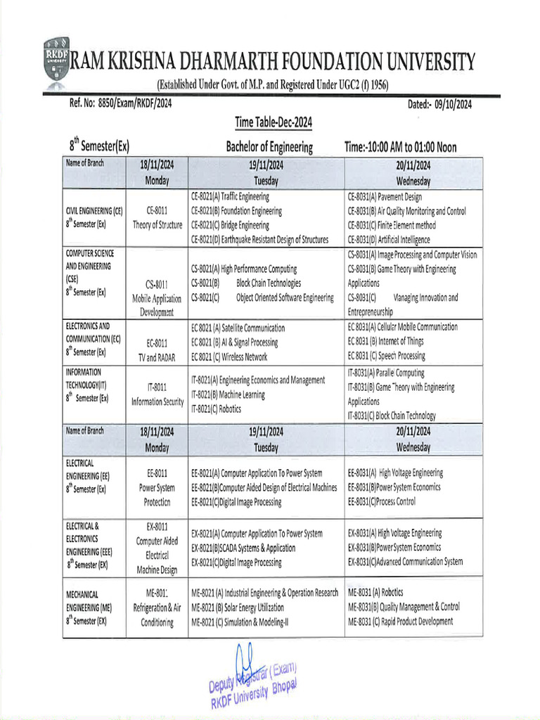 BE DEC-2024 Time Table | PDF