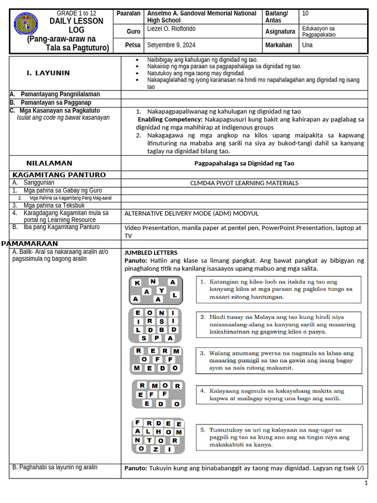 Cot 1 DLL - 2024-2025 | PDF