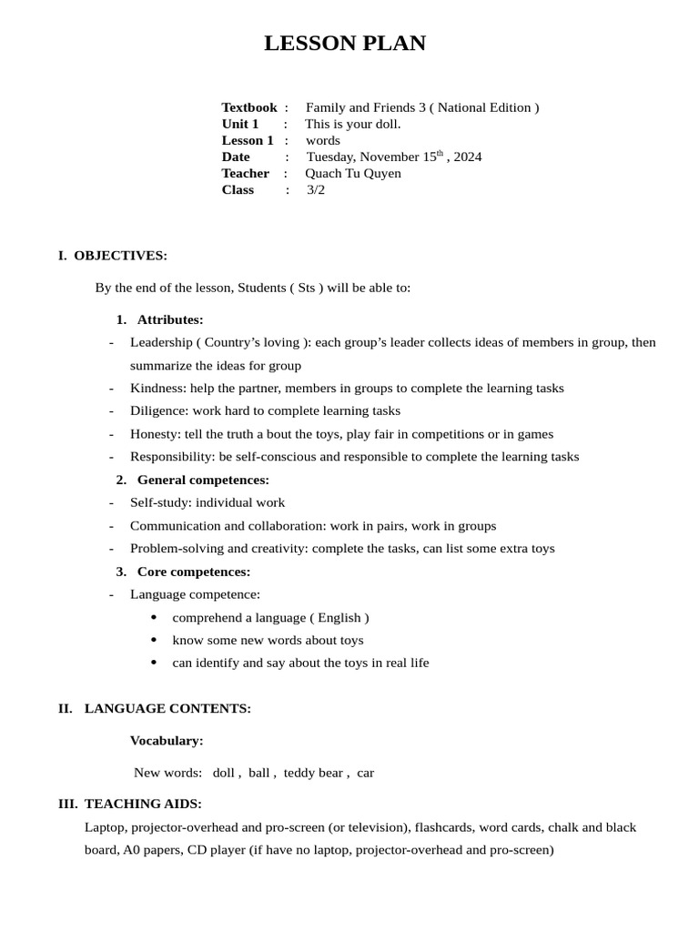 LESSON PLAN Thi Q4 Sua Lan 2 | PDF | Toys | Cognition