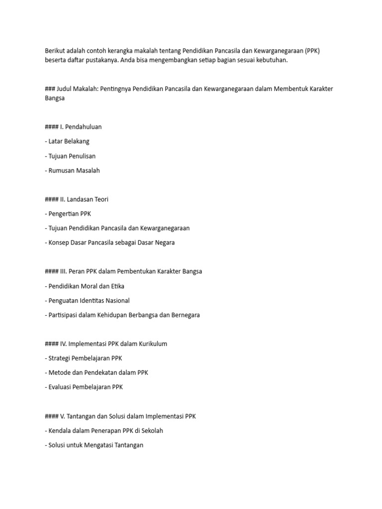 Berikut Adalah Contoh Kerangka Makalah Tentang Pendidikan Pancasila Dan ...
