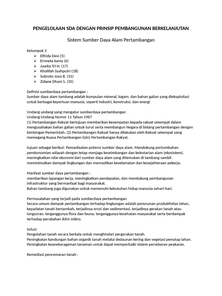 Pengelolaan Sda Dengan Prinsip Pembangunan Berkelanjutan | PDF