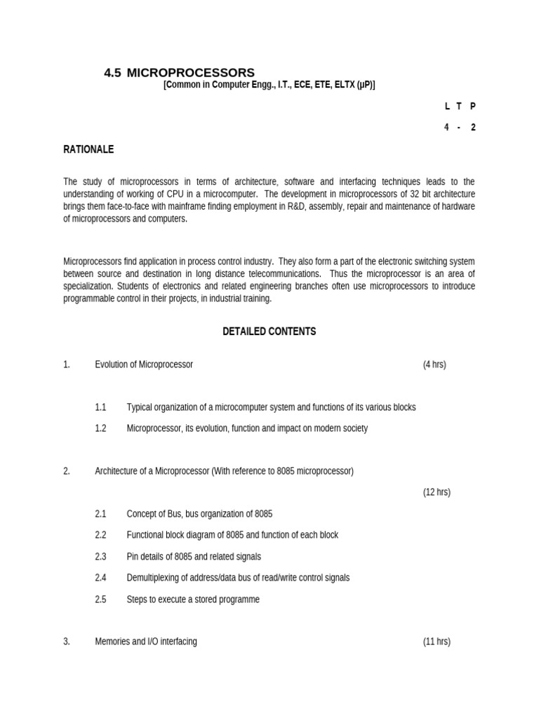 Syllabus MP | PDF | Input/Output | Microprocessor