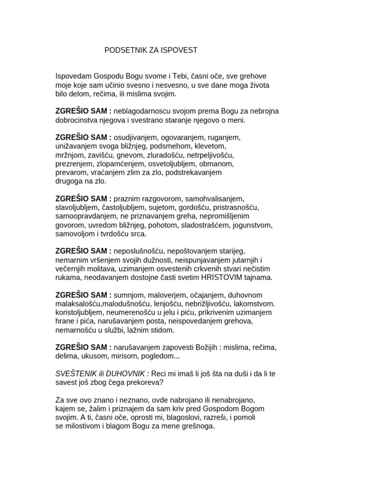 Podsetnik Za Ispovest | PDF