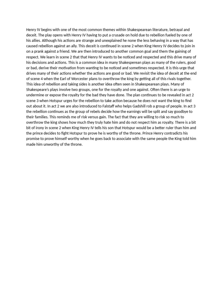 EN 405 Henry IV Acts 1-3 | PDF