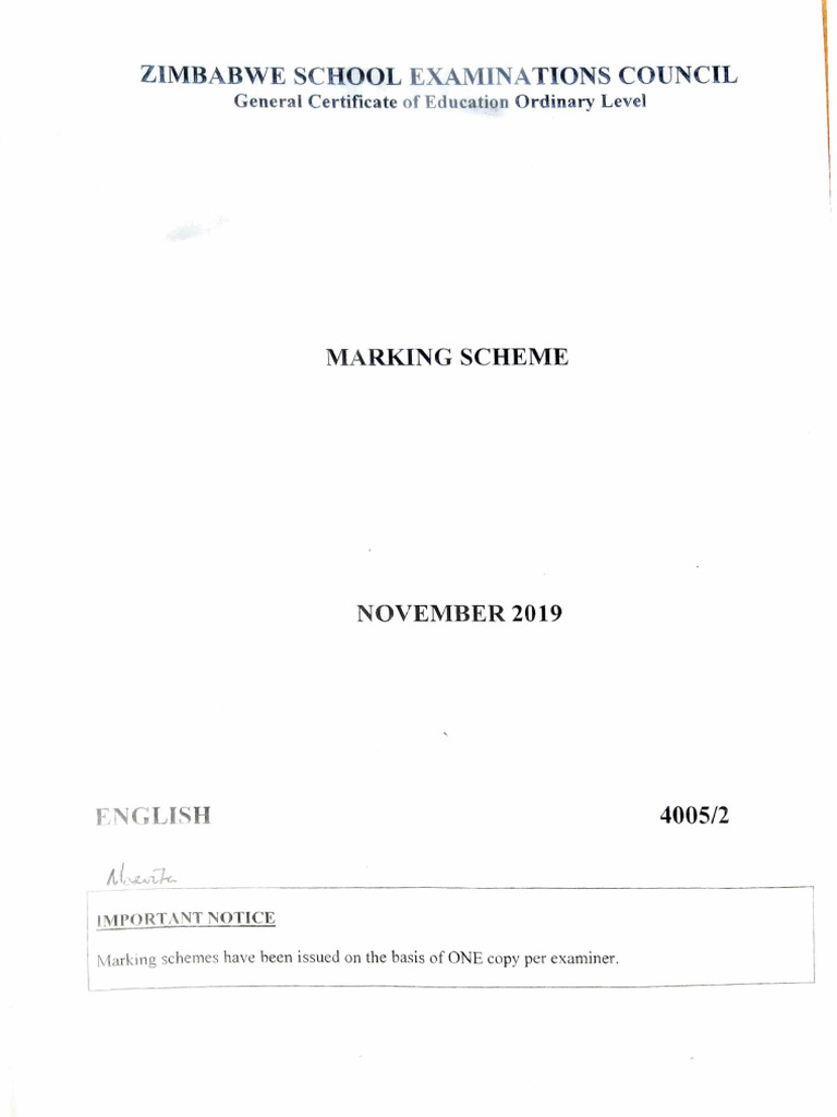 2019 O-Level English Marking Scheme | PDF